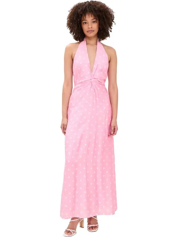 SEVEN WONDERS Saga Halter Maxi Dress - Pink/white Polka