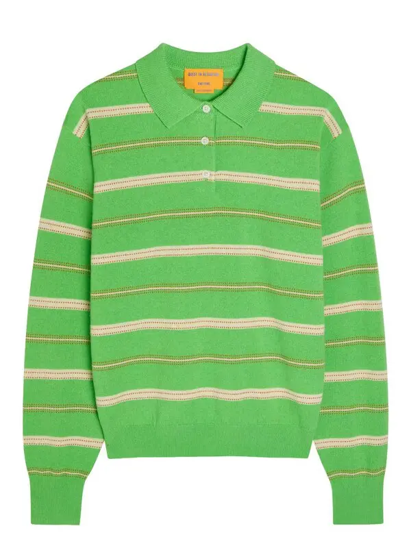 Guest In Residence Collegiate Striped Cashmere Polo Jumper - Green