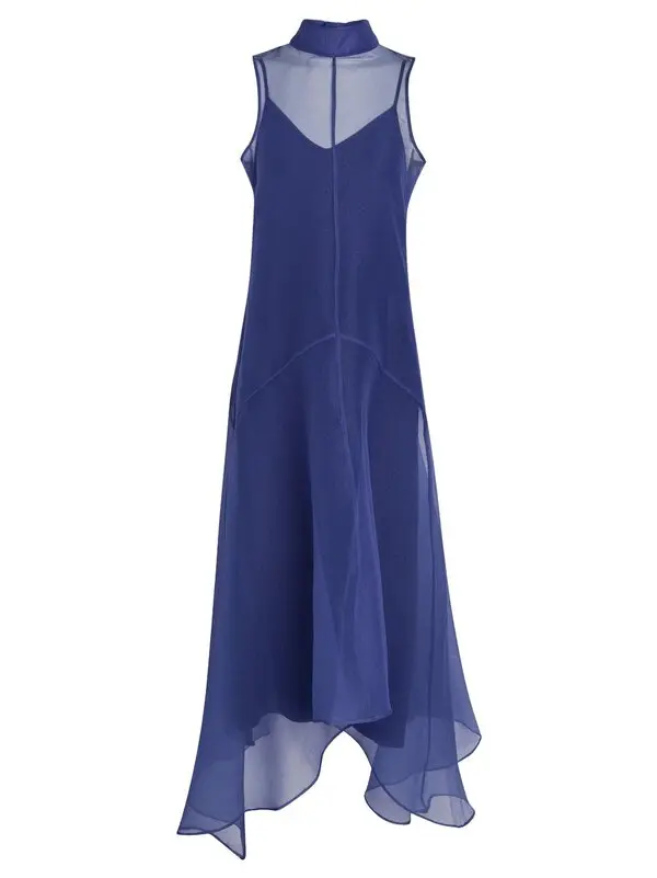 Staud Auden Asymmetric Organza Midi Dress - Navy