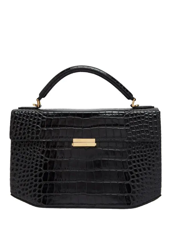 TOTEME Crocodile-effect Leather Top Handle Bag - Black
