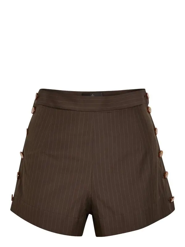 VIVIENNE WESTWOOD Pinstripe Cotton Shorts With Button Detail - Khaki