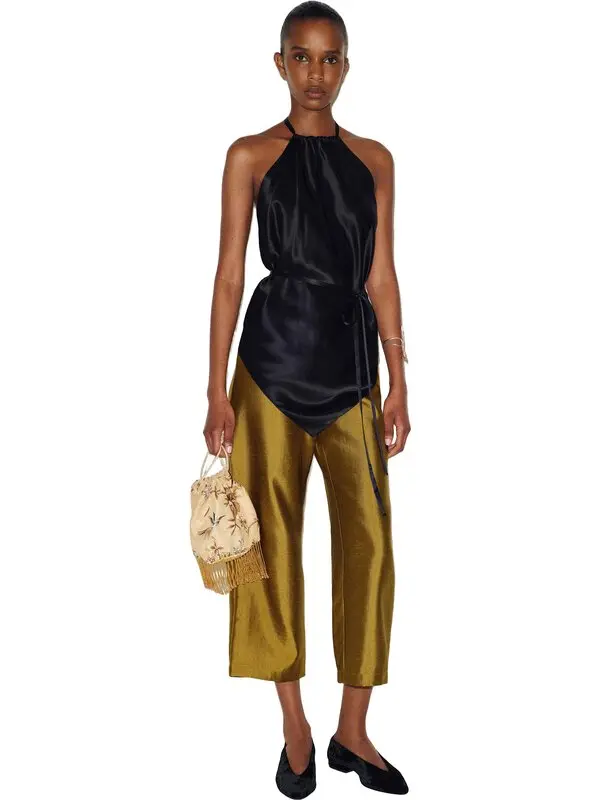 REFORMATION Una Silk Scarf Top - Black