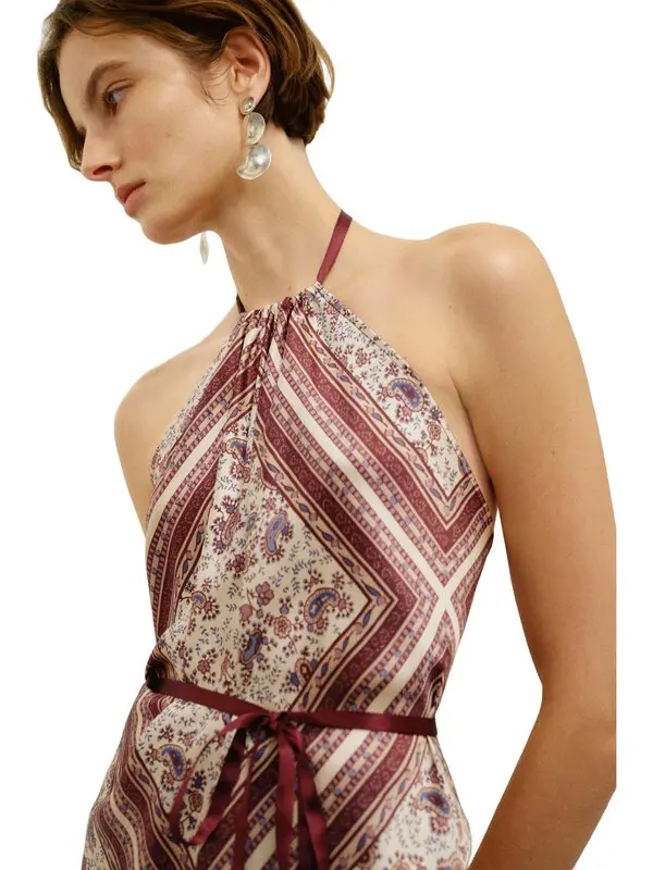REFORMATION Una Silk Scarf Top - Multi