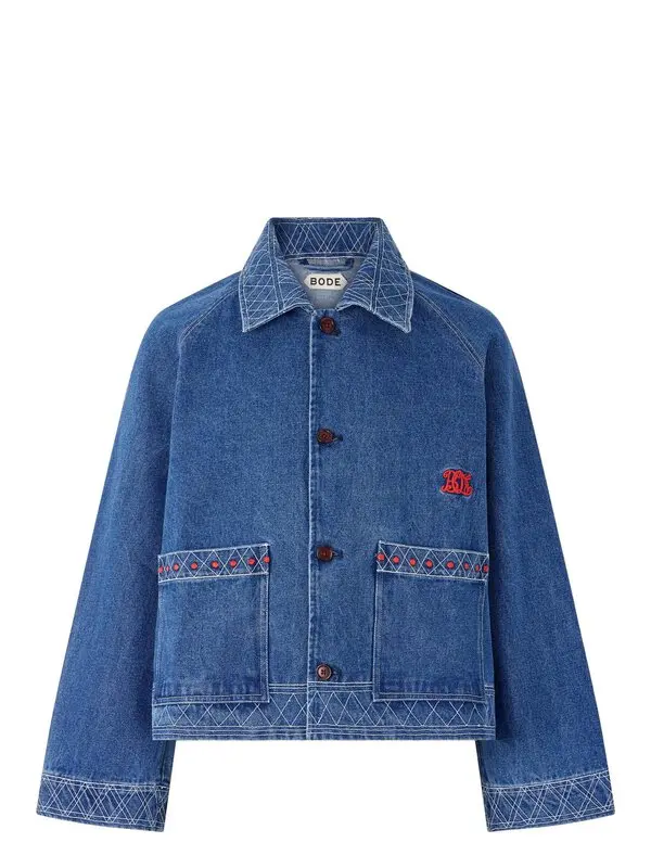 BODE Embroidered Merino Wool-blend Denim Jacket - Blue