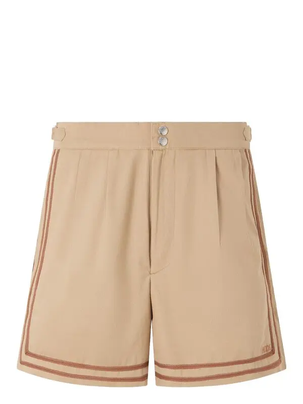 BODE Straight-leg Pleated Cotton-twill Shorts - Neutrals