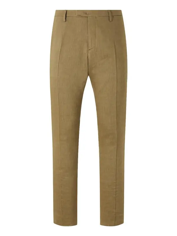 Boglioli Wool And Linen-blend Straight-leg Trousers - Green
