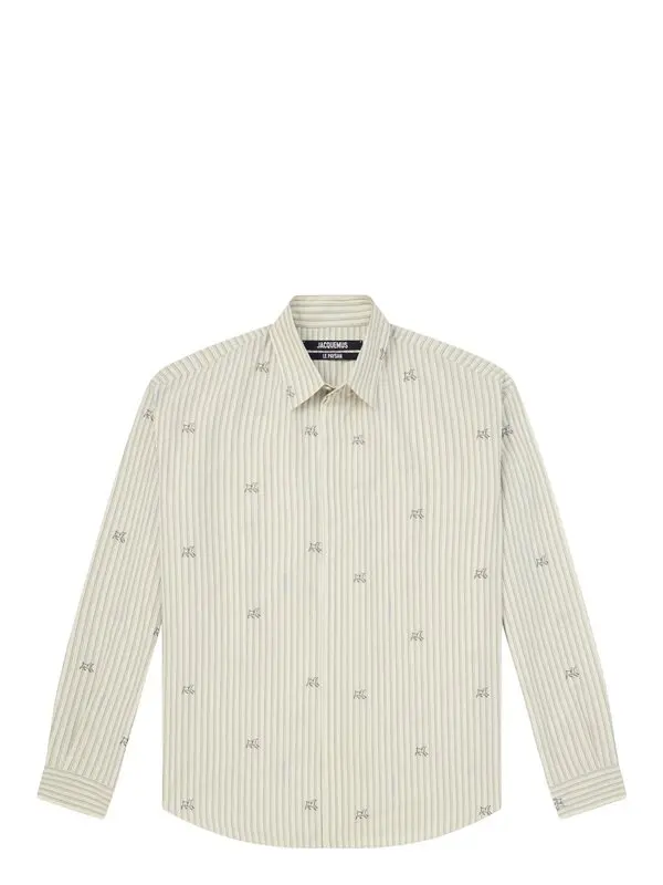 Jacquemus Embroidered Striped Cotton Shirt - Neutrals
