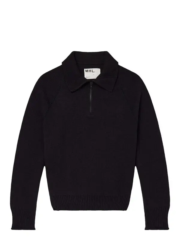 MARGARET HOWELL Wool And Cotton-blend Half-zip Sweater - Black