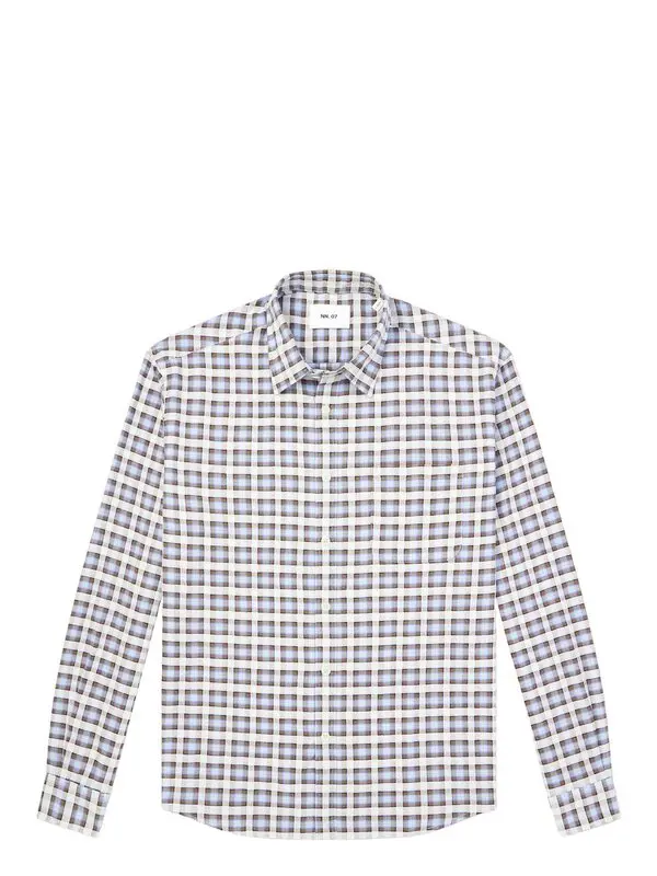 Nn07 Deon 50037 Checked Organic Cotton Shirt - Blue