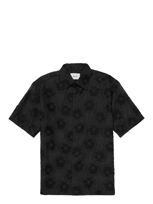 Nn07 Freddy 50045 Floral-embroidered Organic Cotton-blend Shirt - Black