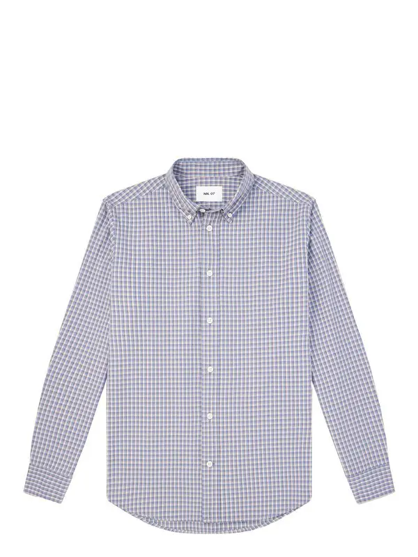 Nn07 Colby 50024 Button-down Collar Checked Cotton Shirt - Blue