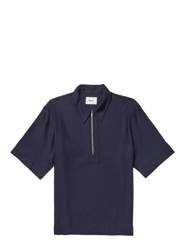 Nn07 Bruno 1808 Lenzing™ Ecovero™ And Linen-blend Half-zip Polo Shirt - Blue