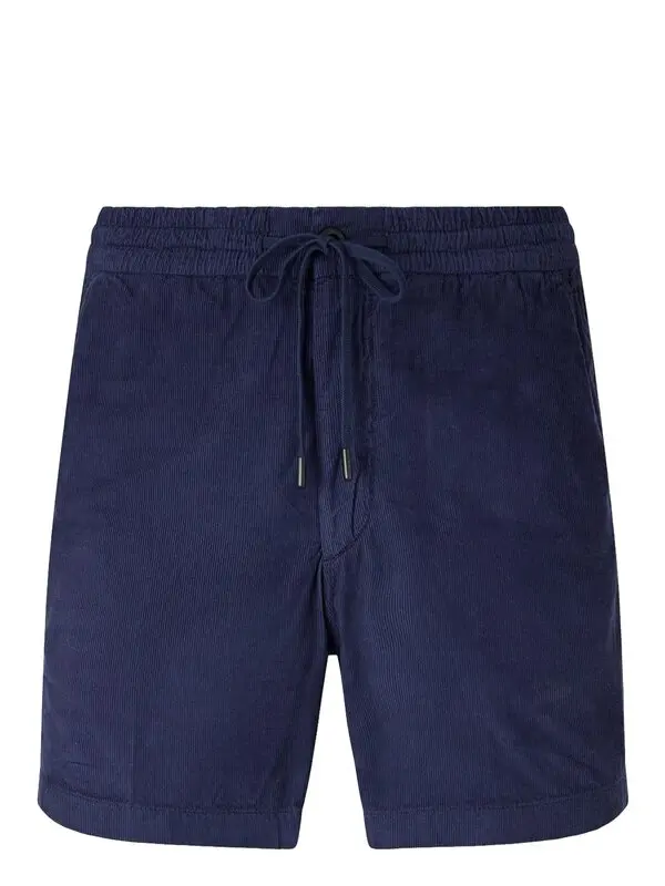 SLOWEAR Straight-leg Cotton-corduroy Drawstring Shorts - Blue