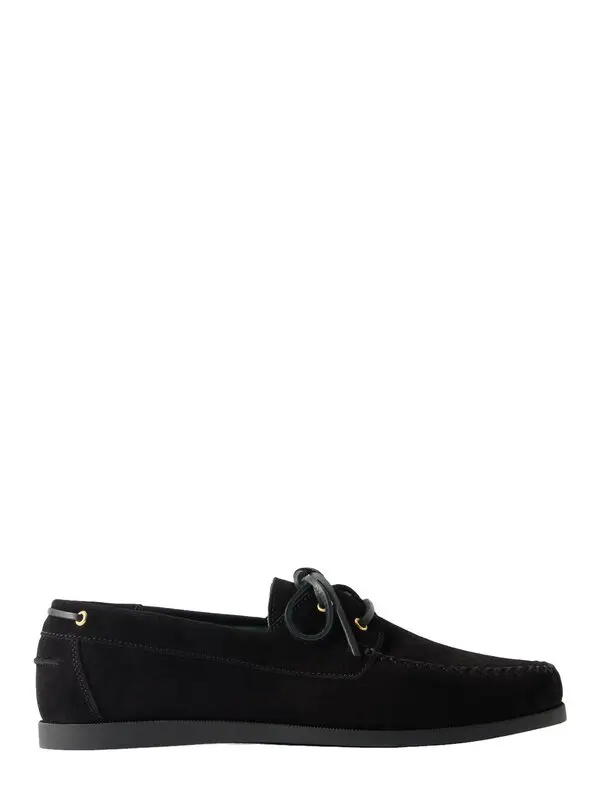 VINNY'S Boatman Suede Boat Shoes - Black