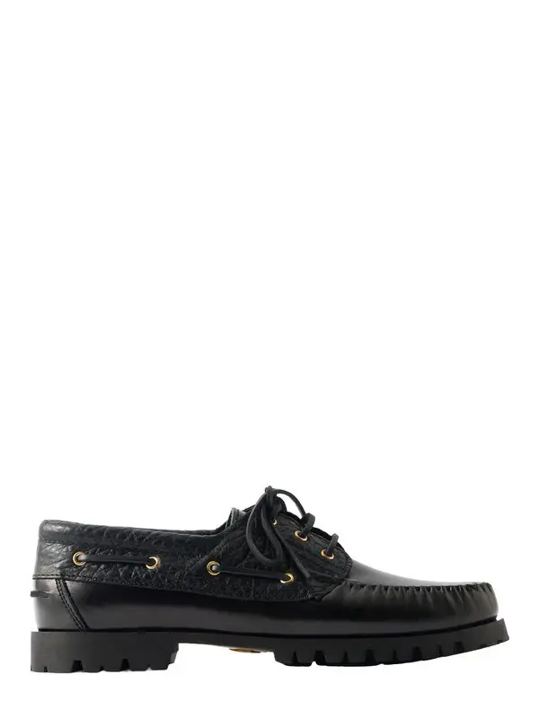 VINNY'S Aztec Leather Boat Shoes - Black