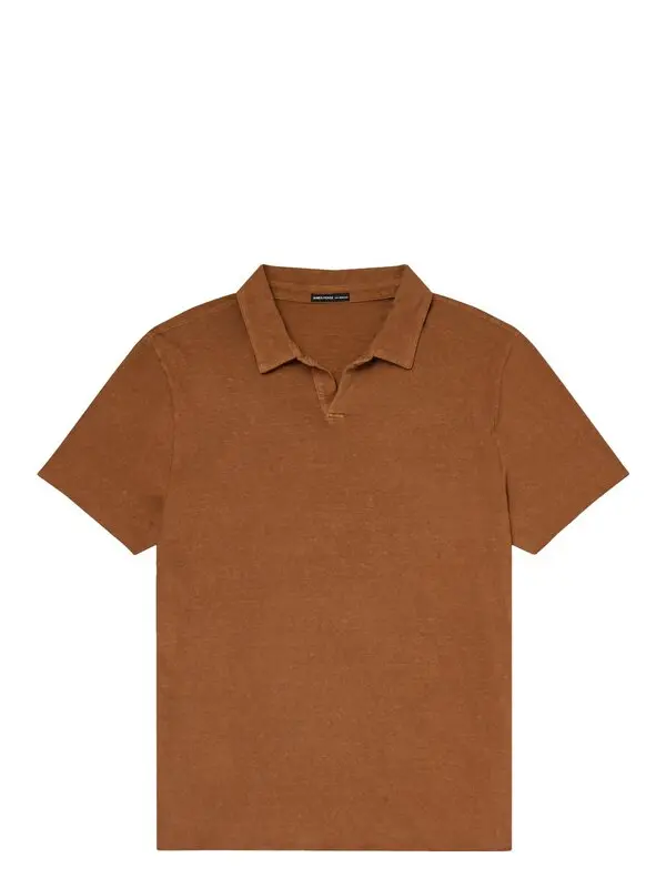 JAMES PERSE Open-collar Slub Cotton-jersey Polo Shirt - Brown
