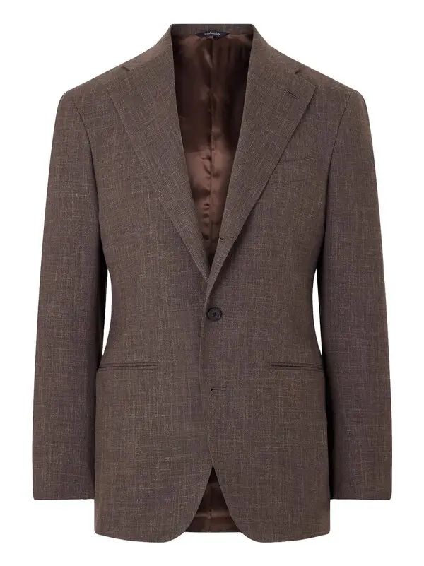 SAMAN AMEL Slim-fit Wool, Silk And Linen-blend Suit Jacket - Gray