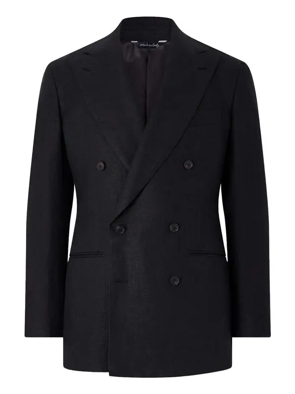 SAMAN AMEL Linen Double-breasted Blazer - Black