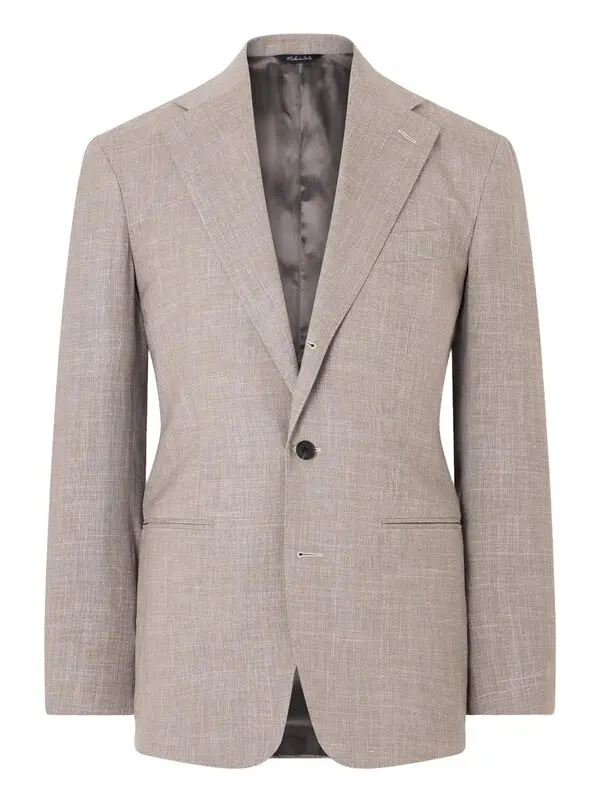 SAMAN AMEL Slim-fit Basketweave Wool, Silk, And Linen-blend Blazer - Gray