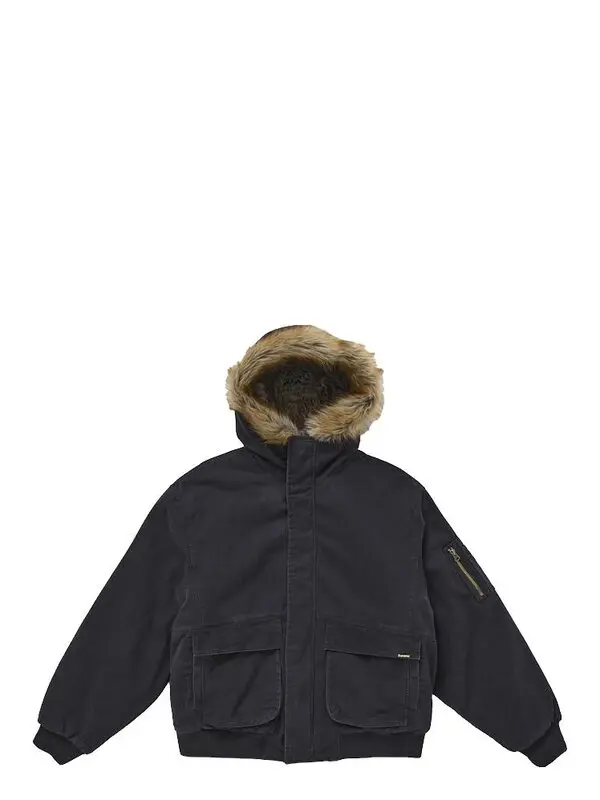 Supreme Reversible Faux Fur Hooded Work Jacket - Black