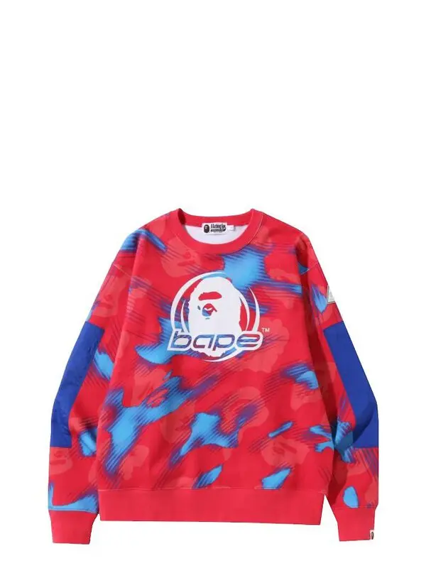 A BATHING APE Stroke Camo Relaxed Fit Crewneck Sweatshirt - Red