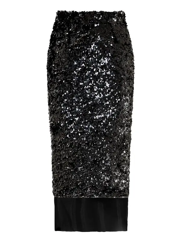 LA FUORI Sequined Column Skirt - Black
