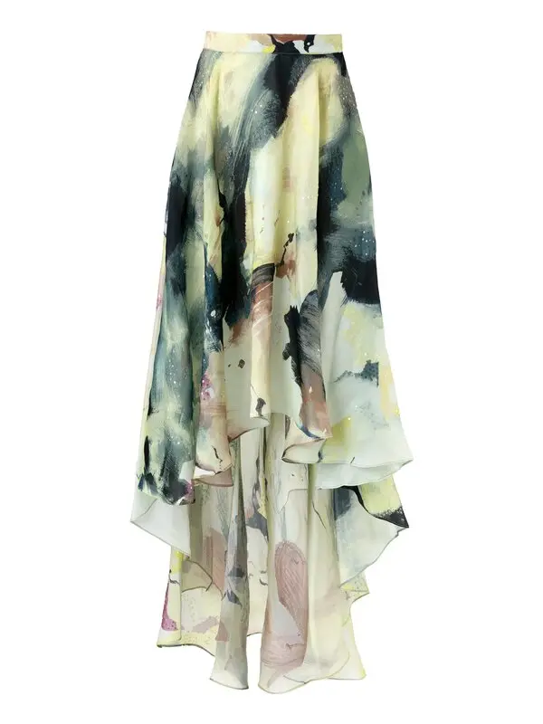 LA FUORI Abstract Burst Silk Midi Skirt - Print