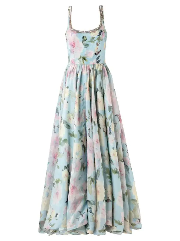 LA FUORI Botanica Haze Silk Maxi Dress - Blue
