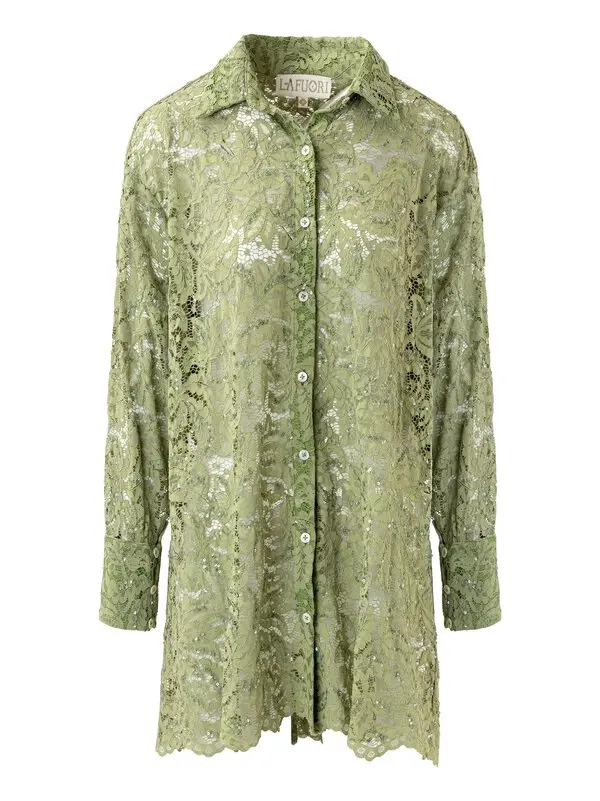 LA FUORI Embroidered Button-down Shirt - Green