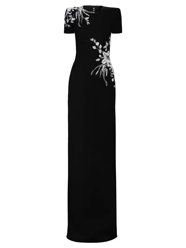 Naeem Khan Hand-beaded Embroidered Crepe Gown - Black