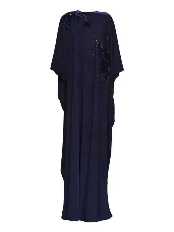 Naeem Khan Hand-beaded Flower Applique Kaftan - Navy