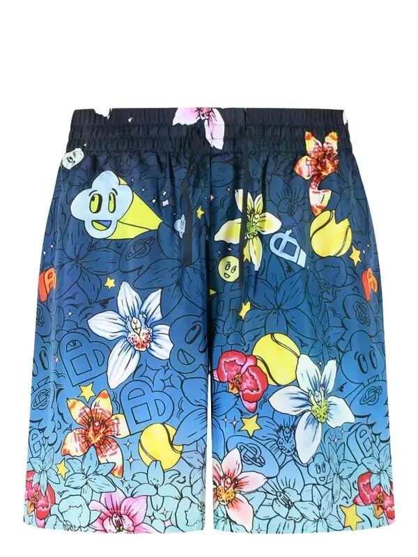 Casablanca Collage D'icones Graphiques Printed Silk Shorts - Blue