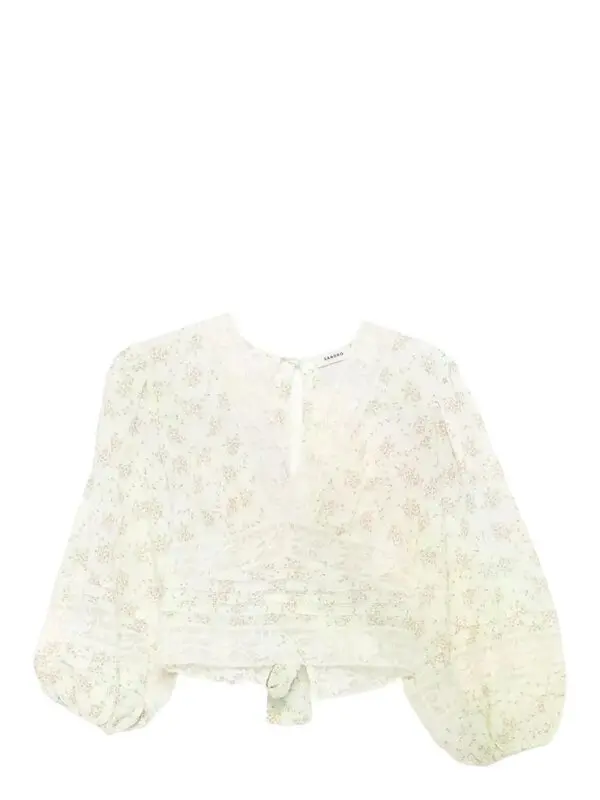 Sandro Floral Print Top With Lace Detail - Green