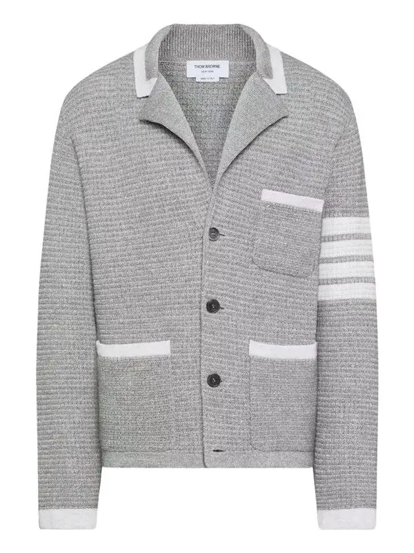 Thom Browne Signature Striped Cardigan Jacket - Grey