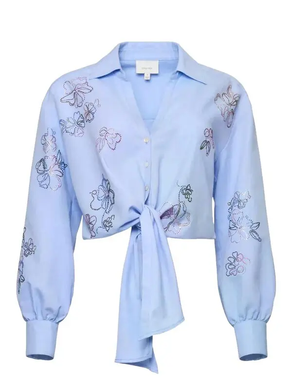 Cinq À Sept Marianna Floral Tie Shirt - Blue