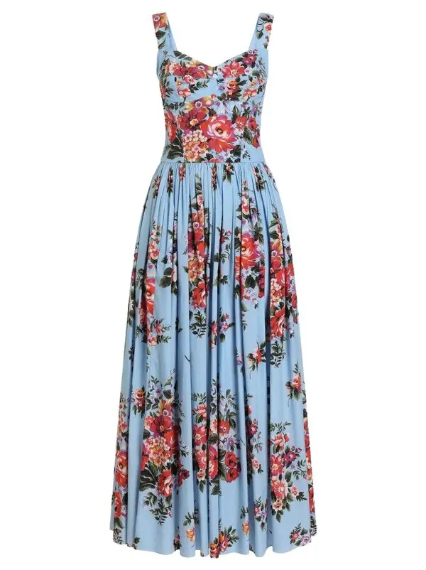 Dolce & Gabbana Floral Print Long Dress - Sky Blue