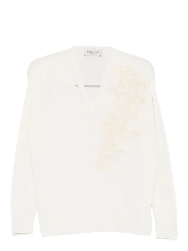 Ermanno Scervino Embroidered Cotton Sweater - White