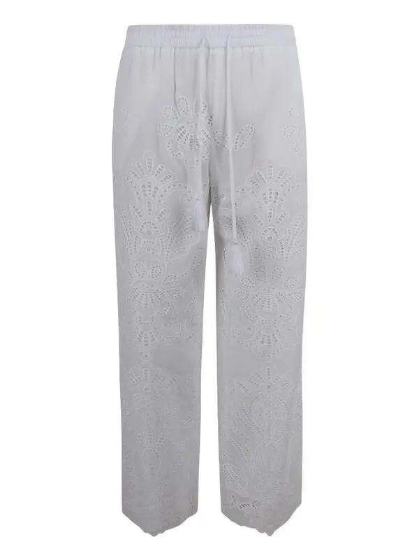 Ermanno Scervino Cotton Trousers With Embroidery And Tassels - White
