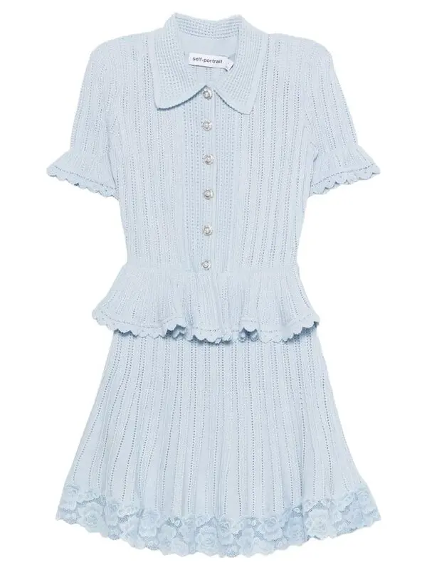 SELF-PORTRAIT Peplum Mini Dress - Sky Blue