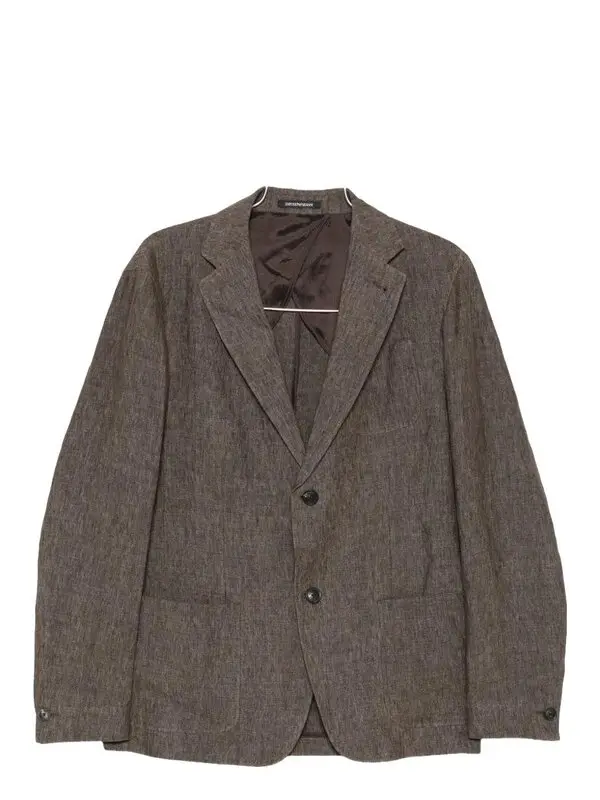 Emporio Armani Linen Single-breasted Blazer Jacket - Brown