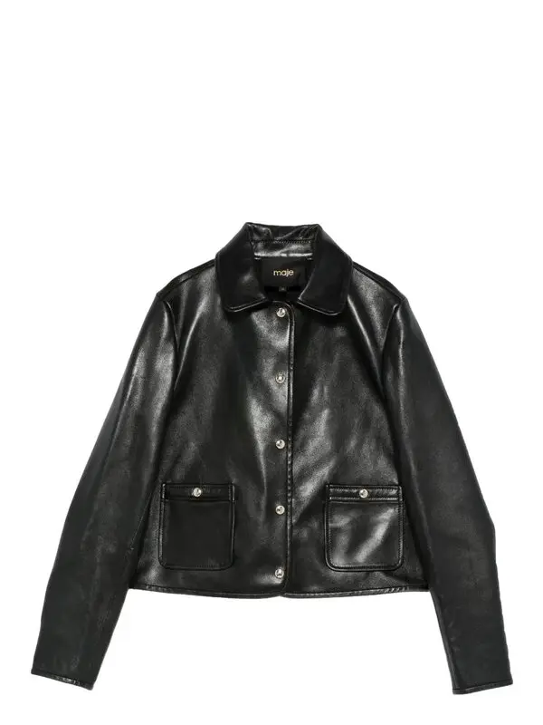 Maje Leather Cropped Jacket - Black