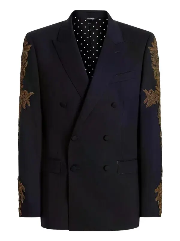 Dolce & Gabbana Floral-embroidery Double-breasted Jacket - Blue