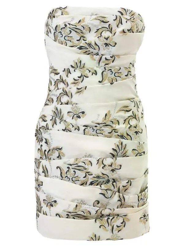 Carolina Herrera Lurex Trellis Jacquard Ruched Mini Dress - Neutrals