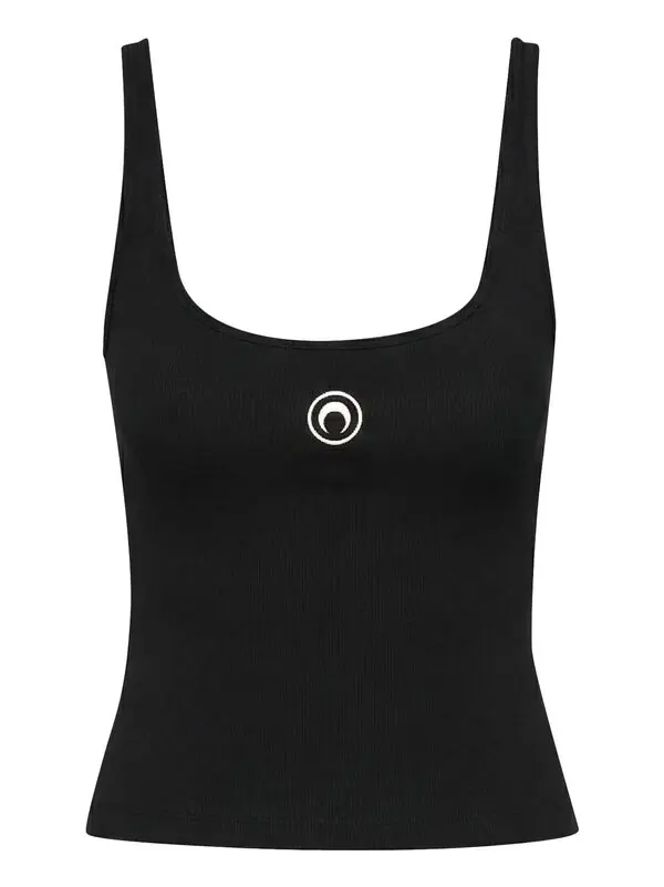MARINE SERRE Moon Logo Ribbed Crop Tank Top - Black