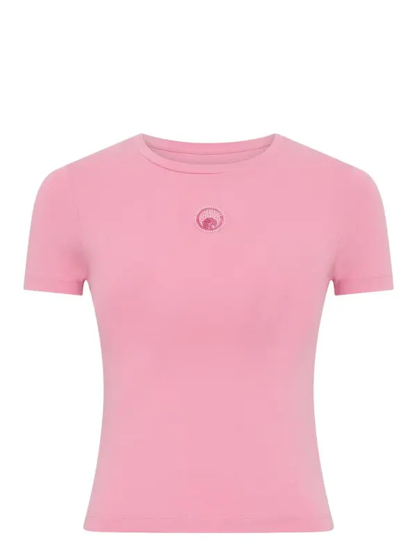 MARINE SERRE Pearl Logo Fitted T-shirt - Pink