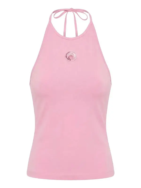MARINE SERRE Pearl Logo Halter Top - Pink