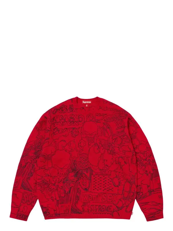 Supreme Collage Embroidered Sweater - Red