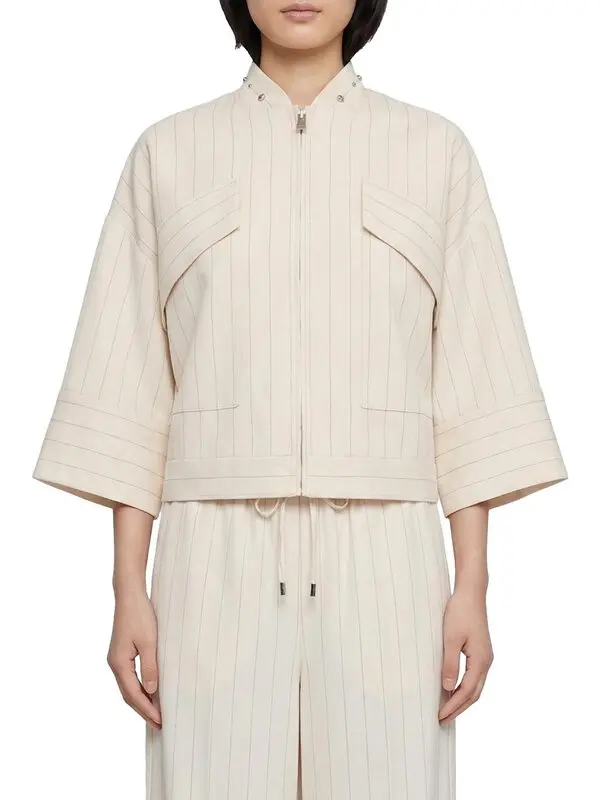 Liu Jo Pinstriped Viscose Blend Bomber Jacket - Brown