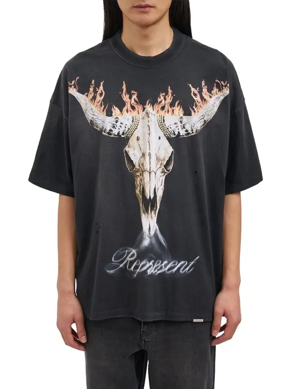 REPRESENT Printed Cotton Oversized T-shirt - Black