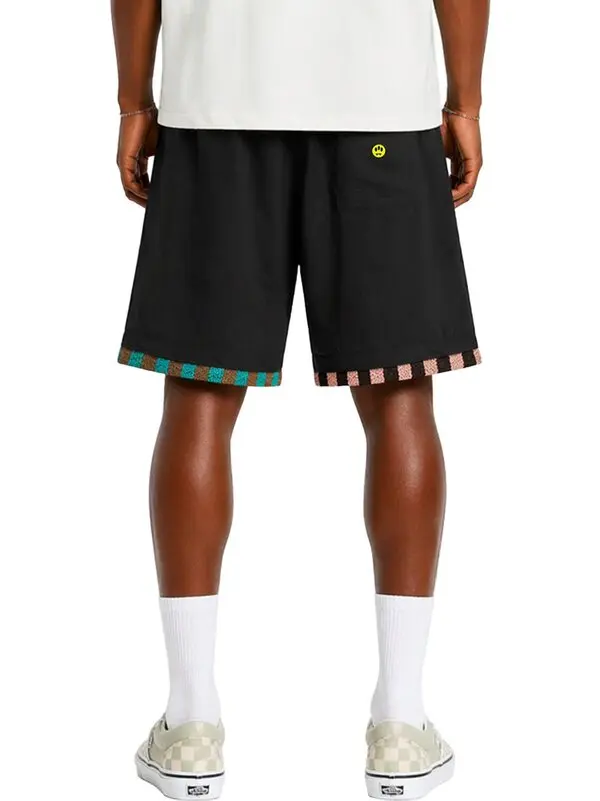 BARROW Textured Shorts With Geometric Trim - Black